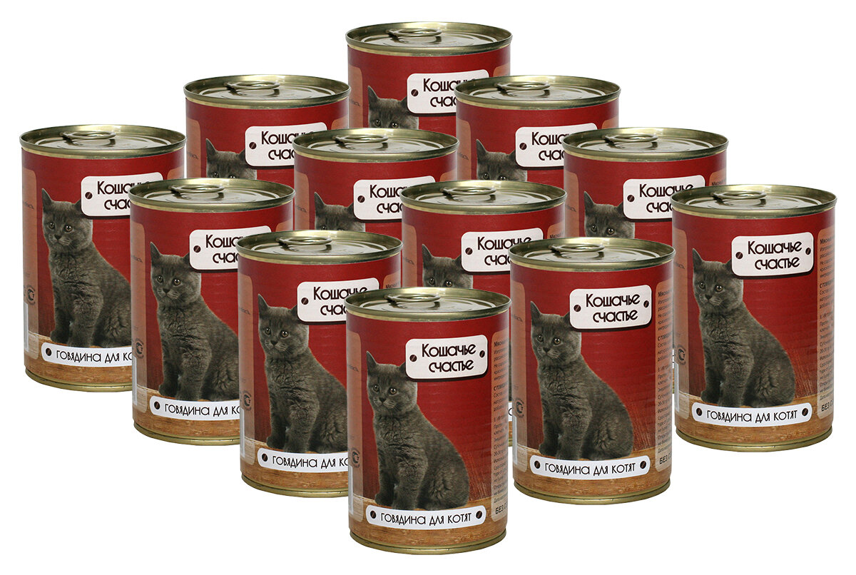Корм влажный Кошачье Счастье для котят, говядина, 410 г х 12 шт