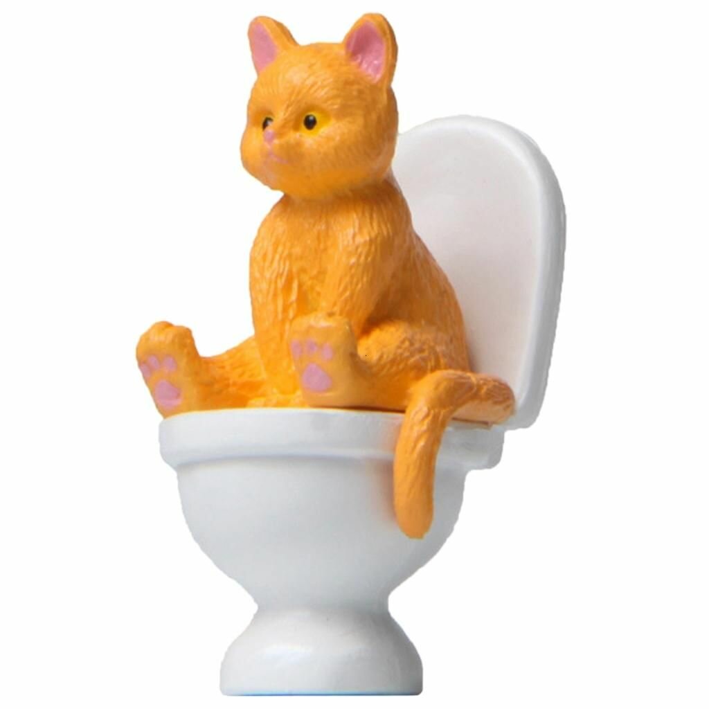 Сидящий кот в туалете-желтый