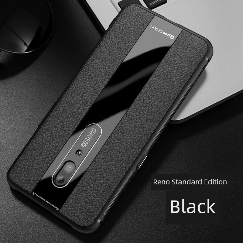 Прочная ударопрочная силиконовая чехол для OPPO Reno Standard Edition, черный, упрощенный дизайн