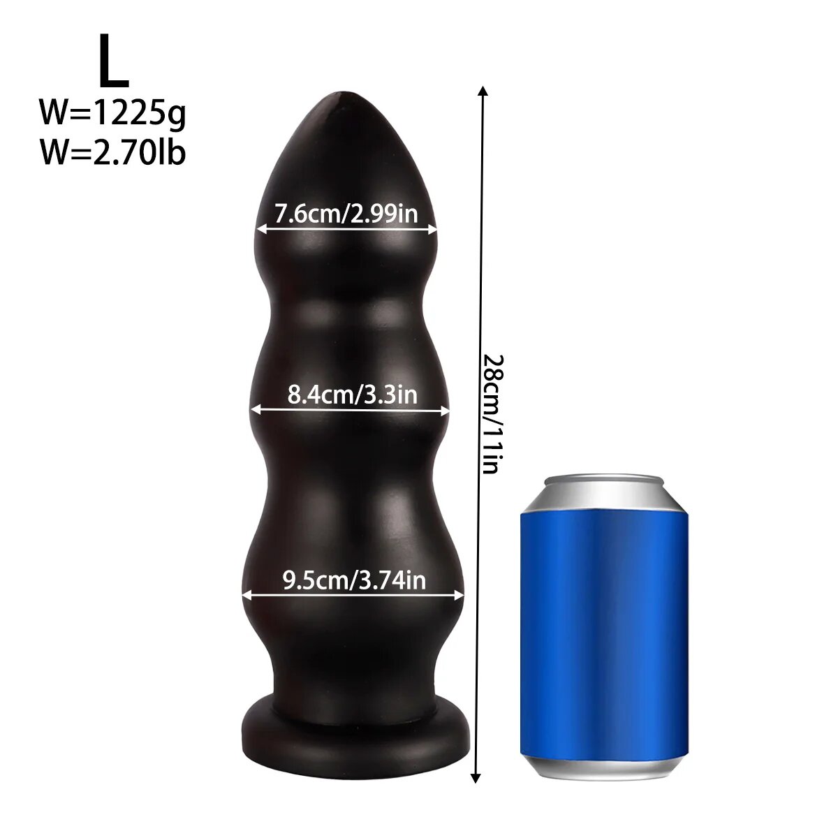 Большие анальные бусины, огромная анальная пробка, гладкий мягкий фаллоимитатор, Black -L-PVC