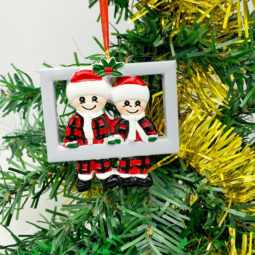 Смешной рождественский семейный рамка из смолы для праздничного украшения дерева, ручная роспись для 2 человек