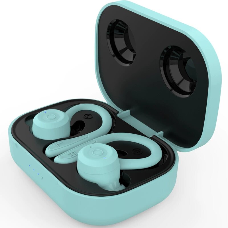 Беспроводные наушники Bluetooth с шумоподавлением, водонепроницаемые для спорта, 24-часовая автономность - Голубой