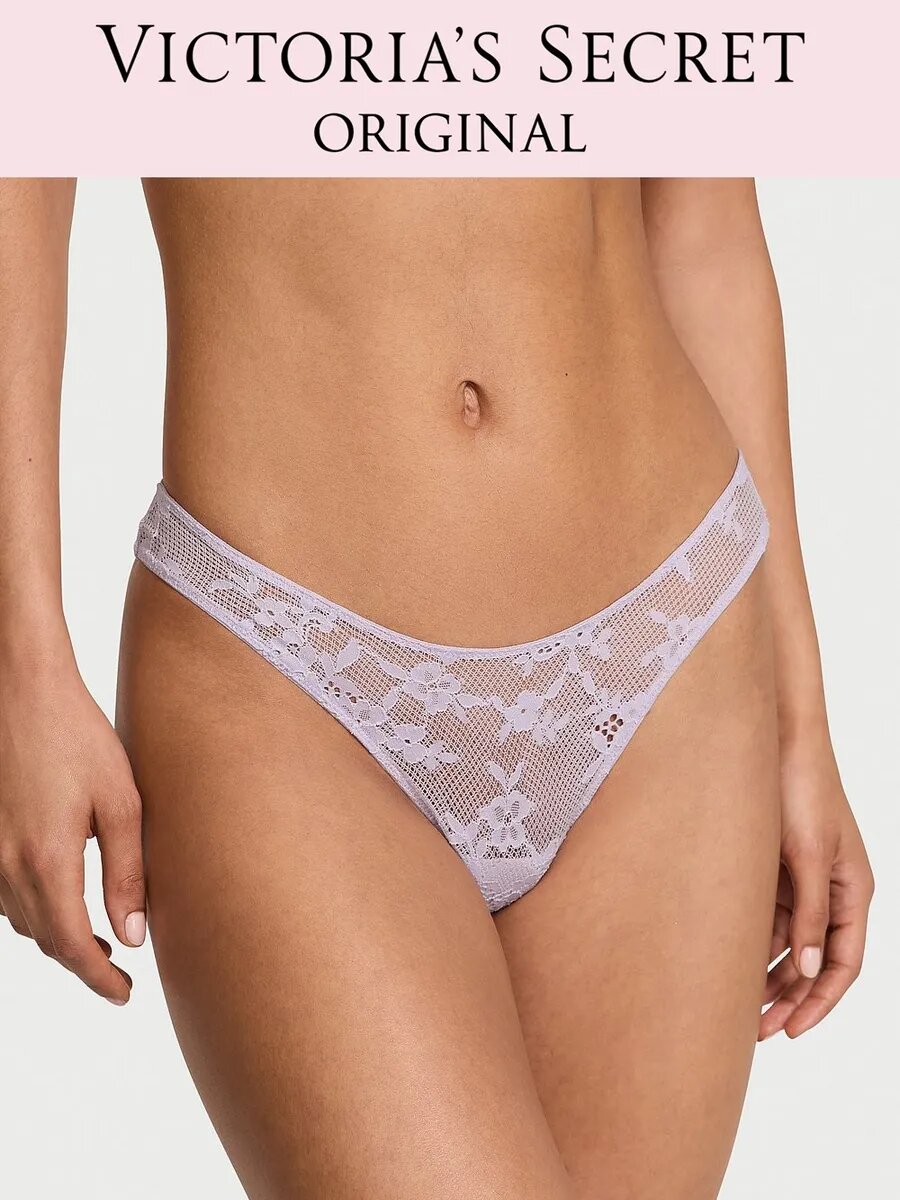Трусы Victoria's Secret S светло-сиреневые кружевные с доступом, 18+