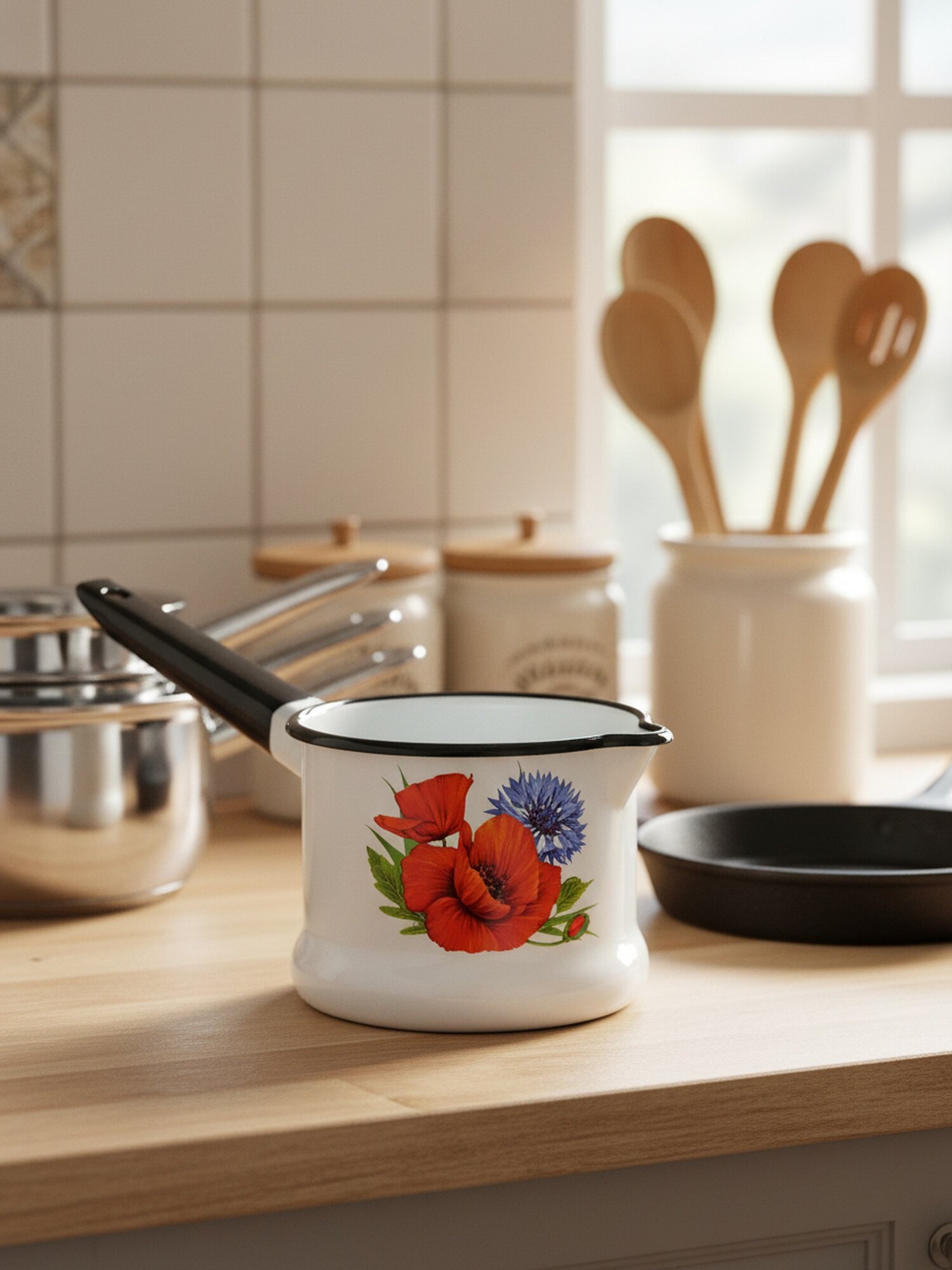 Ковш сталь, эмалированное покрытие, 1 л, Керченский металлургический завод