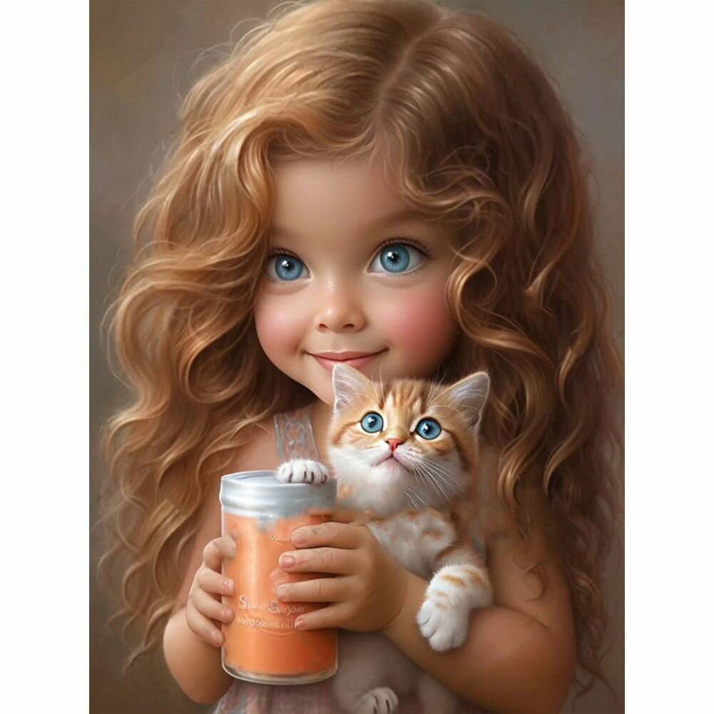 Картина с бриллиантами, круглый бриллиант, маленькая девочка, 30*40 см, серия персонажей