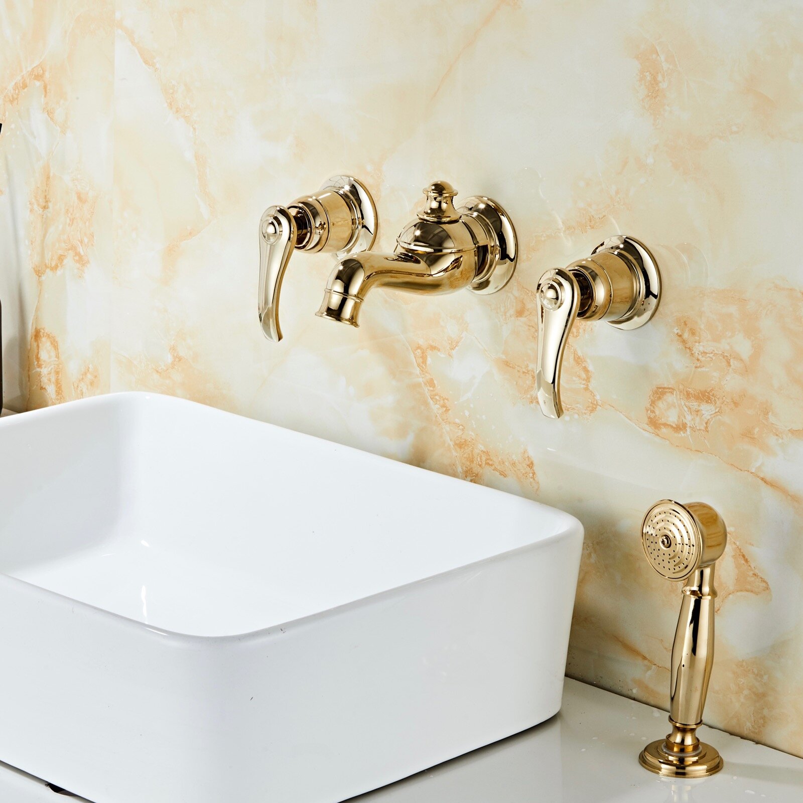 L7 Шкаф для ванной с умывальником в европейском стиле, золотой двойной умывальник, четырехкомпонентный набор, выдвижной разделенный комбинированный умывальник, смеситель на три-четыре отверстия