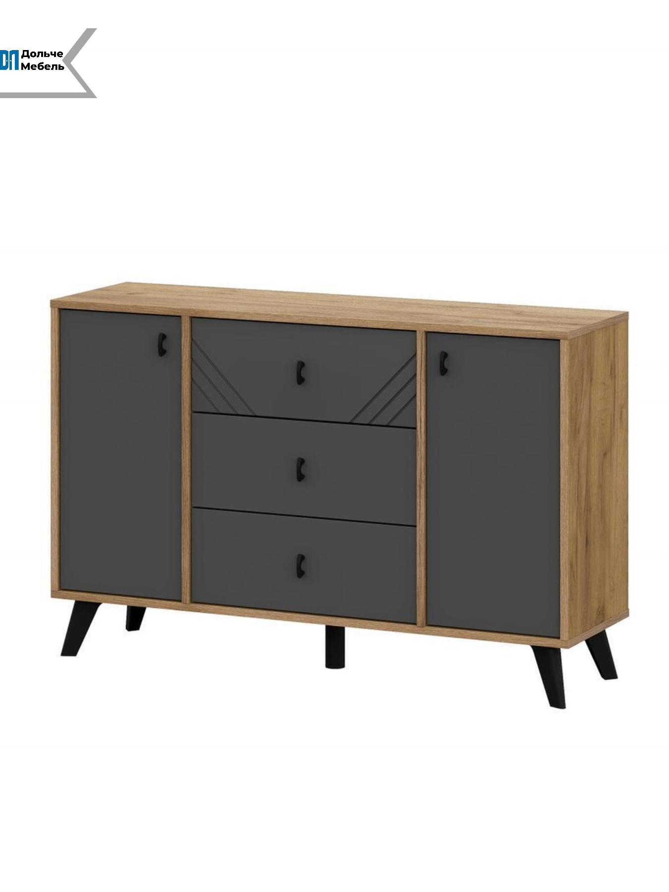 Комод для одежды Байкал с ящиками и дверцами, 3 ящика, на ножках, цвет дуб золотой / графит