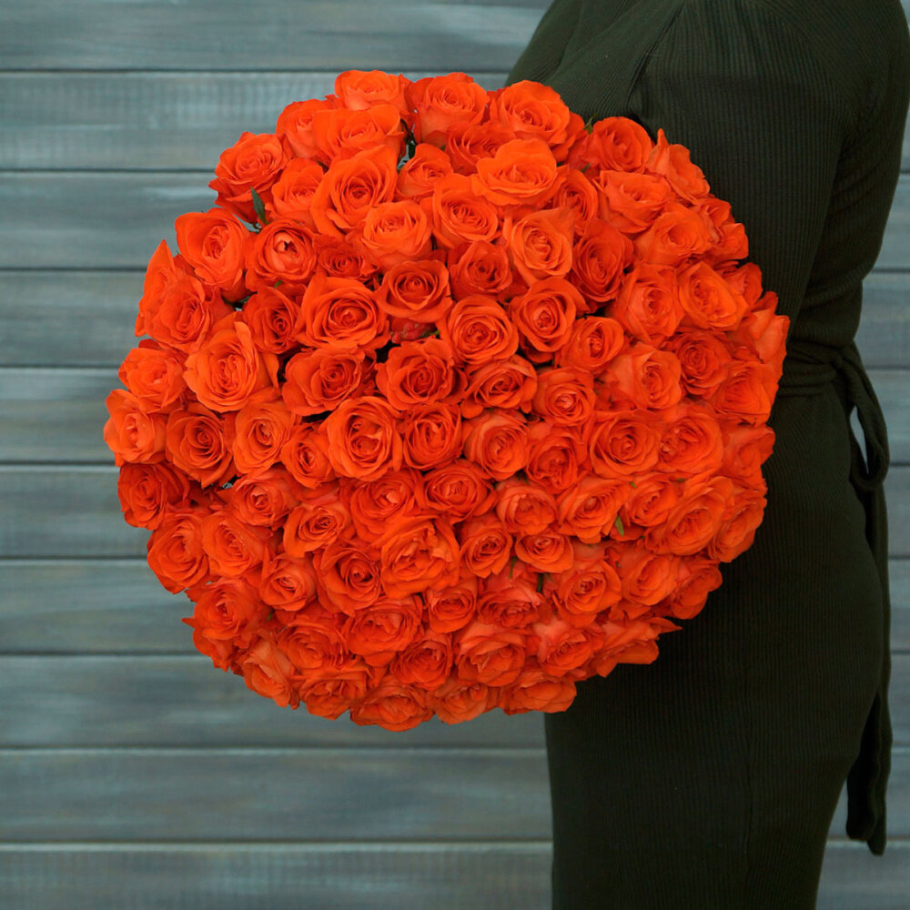 Монобукет Букет Маркет, 75 роз Кения, оранжевый, на ленте, высота 40см