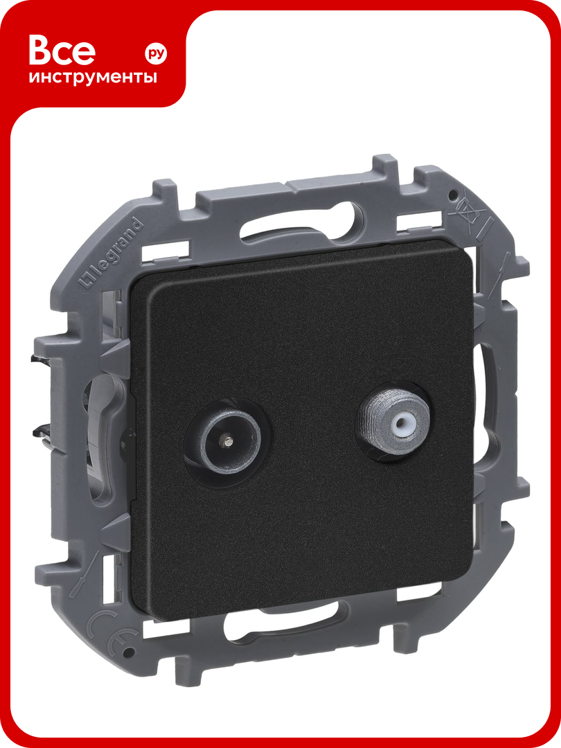 Розетка Legrand Inspiria TV-SAT "Звезда", антрацит, 2 гнезда, встраиваемая, IP20, самозажимная, ABS-пластик,