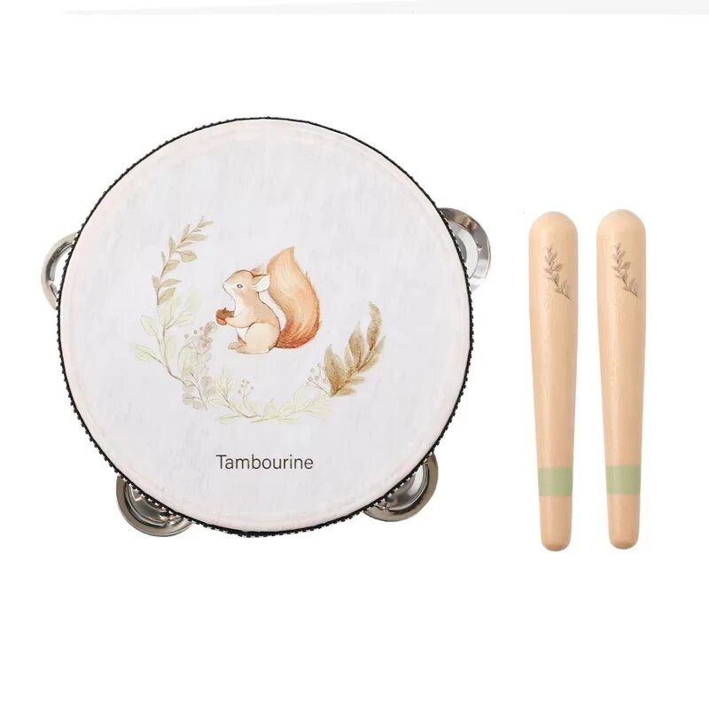 Деревянная бубен Tambourine с изображением белки, бежевый