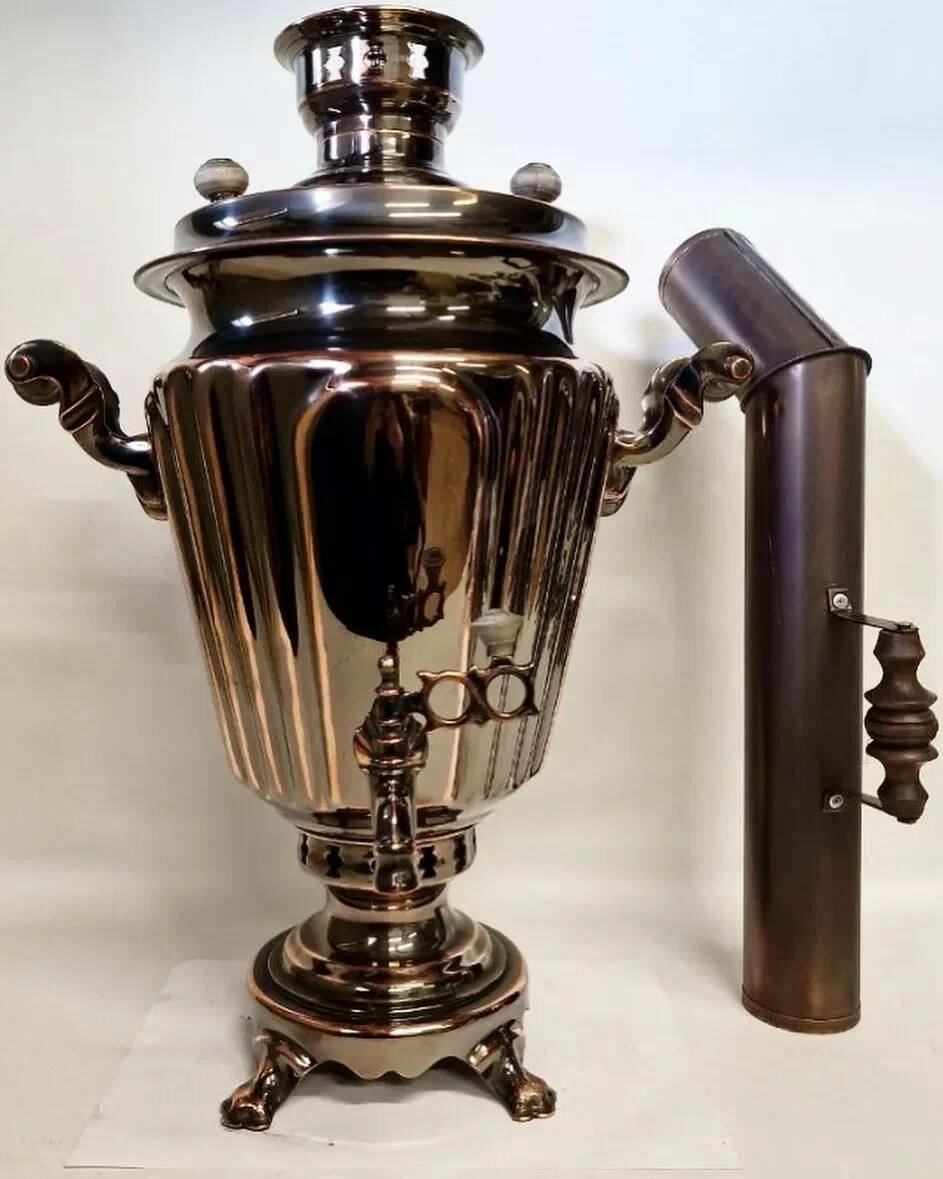 Угольный самовар 5 литров конус граненный медный с темным покрытием патина