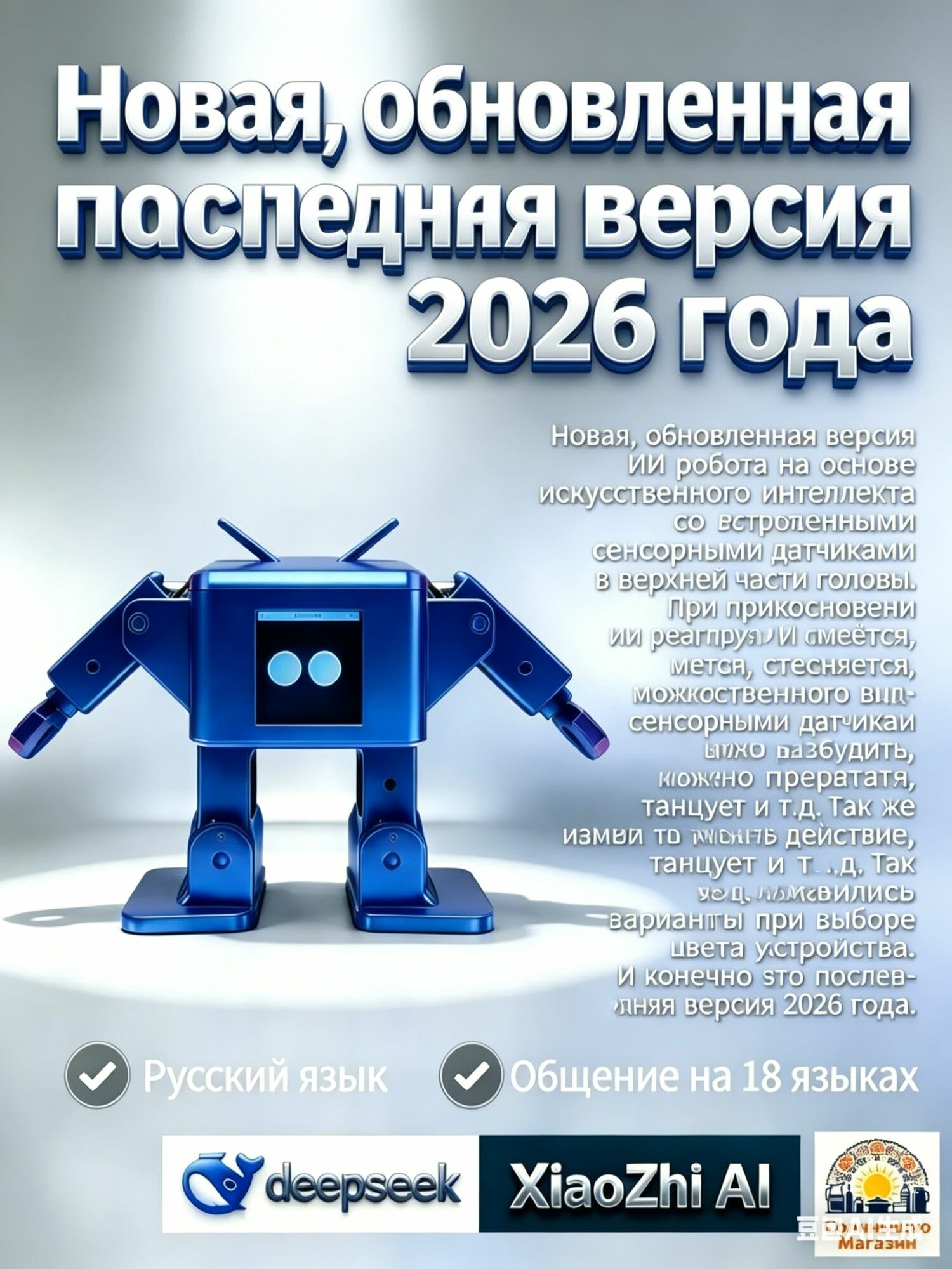 DeepSeek Интерактивный робот-игрушка с голосовым управлением на русском языке, 10 см, детская игрушка, синий цвет