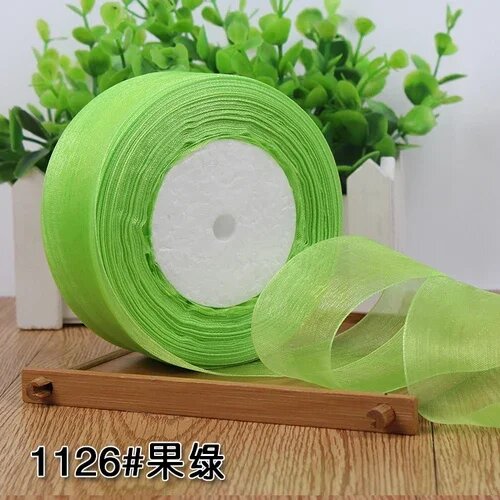 Мerylover Красная органза лента 45 м Зеленый, fruit green, 12mm Organza