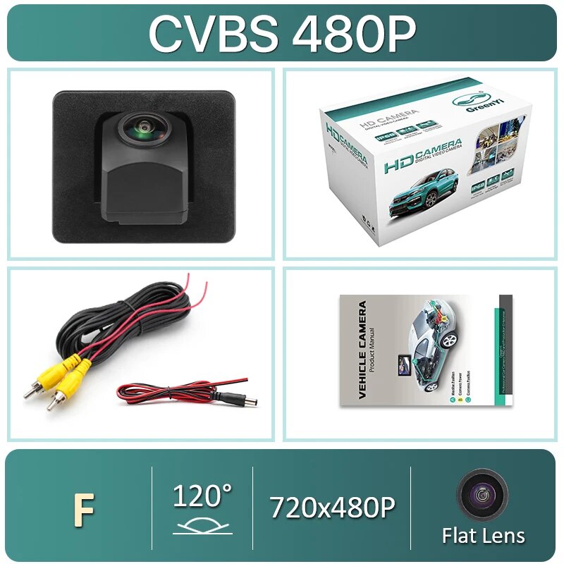 Камера заднего вида CVBS 480P, 120°, Flat Lens