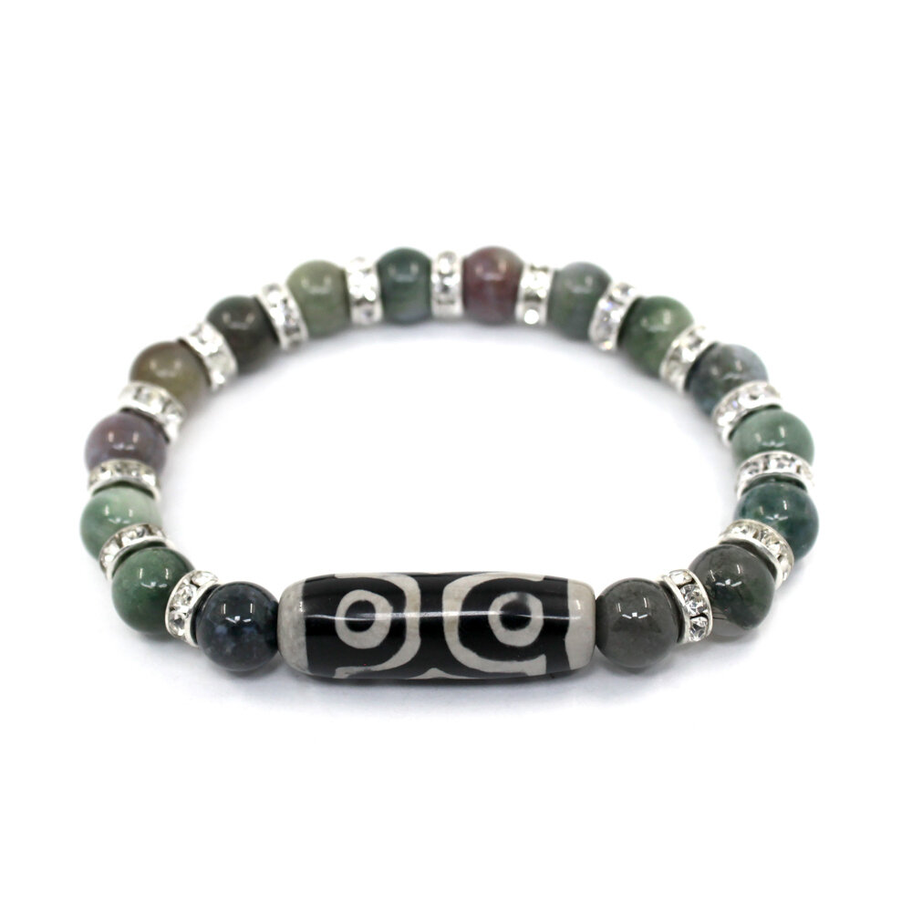 Браслет из глянцевого индийского агата 8мм с трехглазой бусиной Дзи