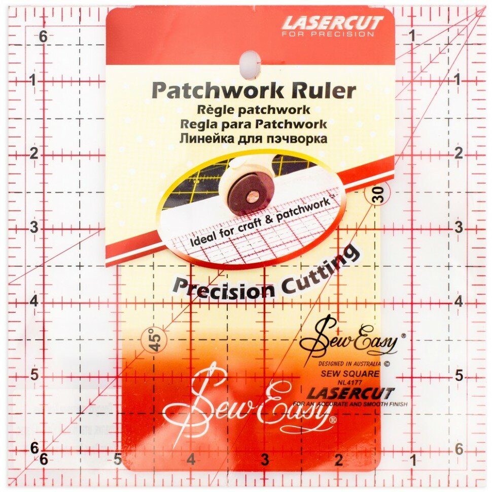 Hemline NL4177 Линейка для пэчворка с градицей в дюймах, квадрат 6 1/2"