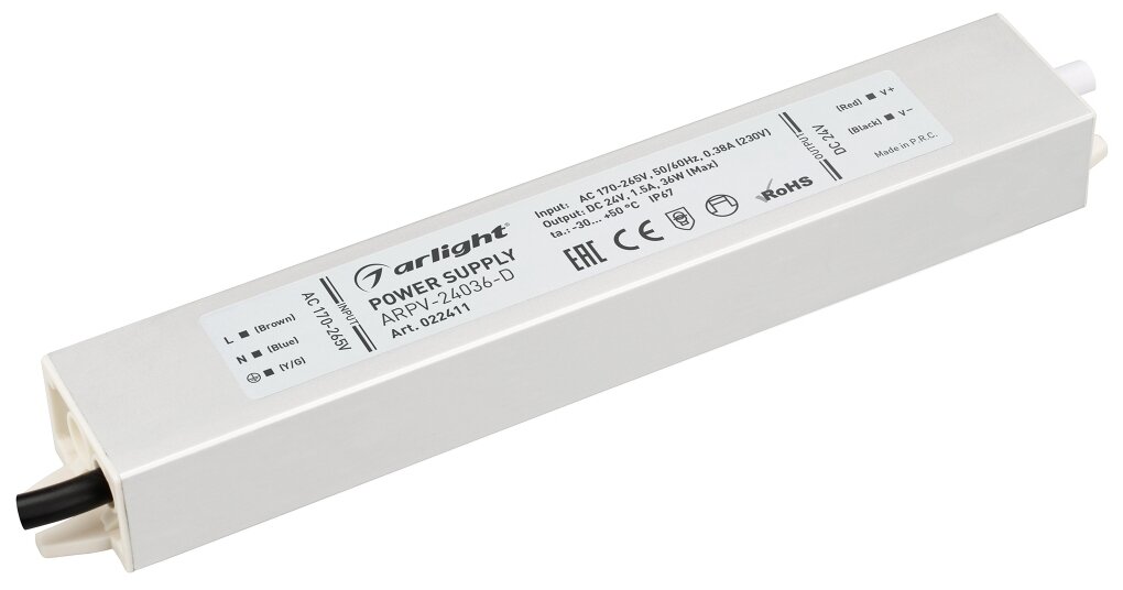 022411 Блок питания ARPV-24036-D (24V, 1.5A, 36W) (ARL, IP67 Металл)
