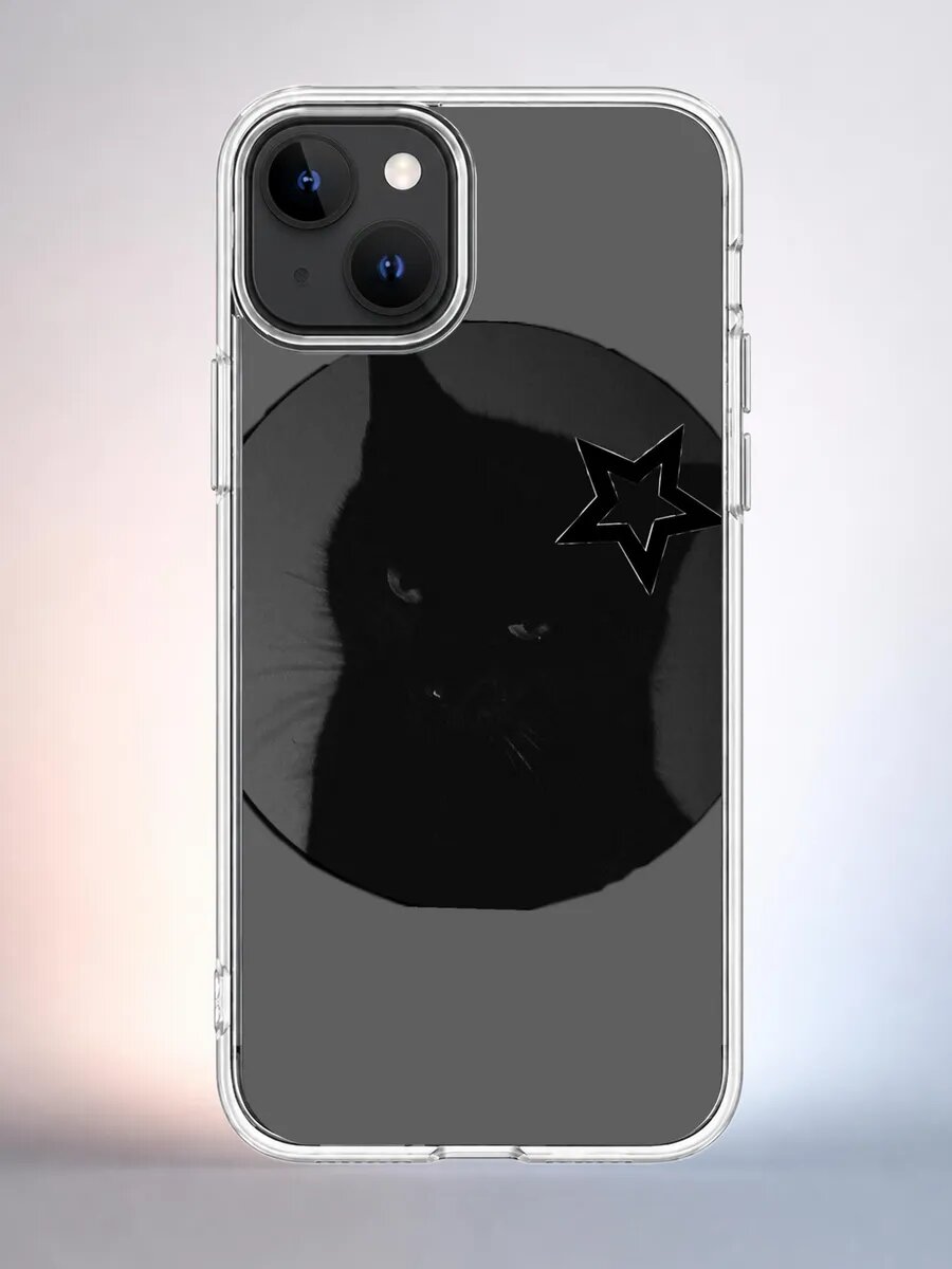 Чехол iPhone 15 кошка круг минимал силиконовый