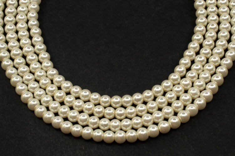 Жемчуг искусственный 4мм, отверстие 0,5мм, цвет белый, 512-001, 1 нить (около 39см, около 100шт)