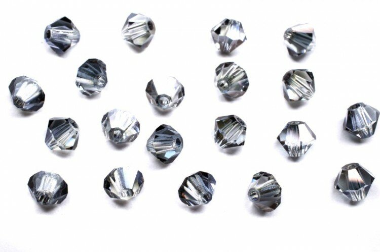 Бусины биконусы хрустальные 4мм, цвет CRYSTAL VALENTINITE, 746-058, 20шт