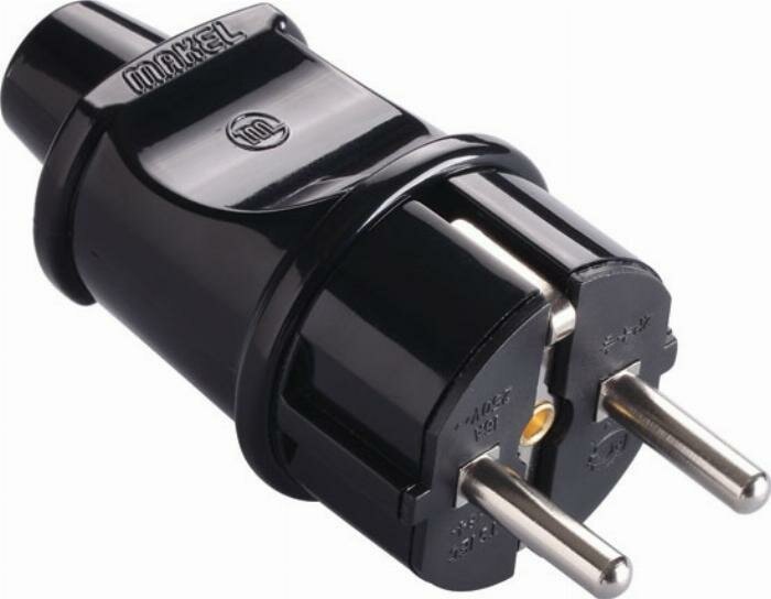 Вилка Makel с заземлением с прямым вводом IP20 черная (комплект из 3 шт)