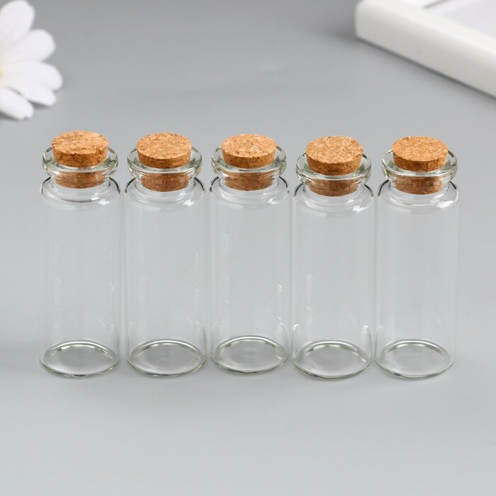 Баночка для хранения с пробкой, стекло, для творчества и декора, набор 5 шт, 14 мл, 6×2.2×2.2 см