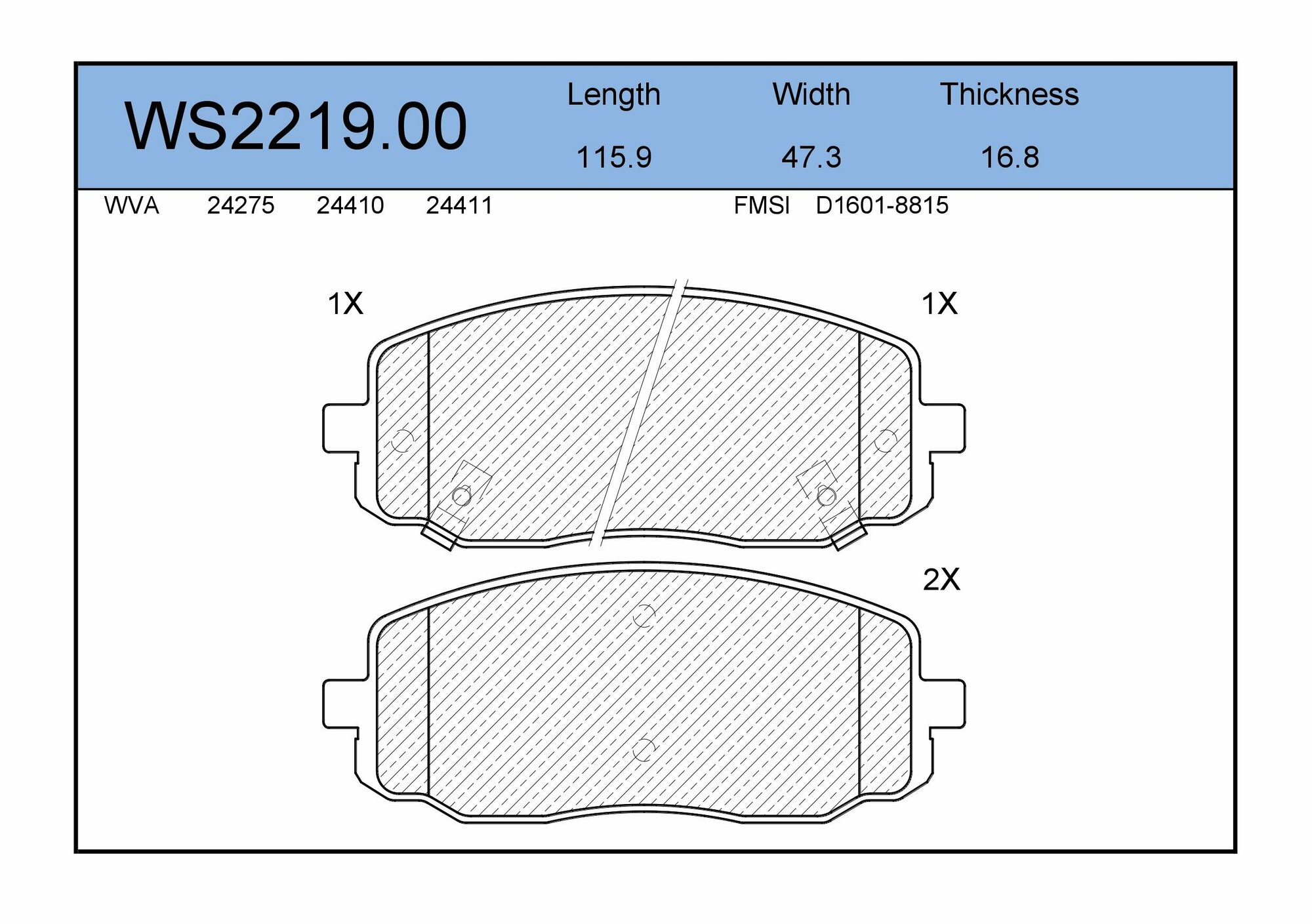 Колодки тормозные дисковые перед JEENICE WS2219.00