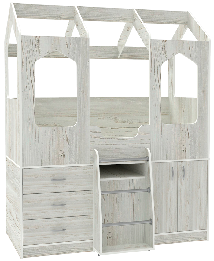 Кровать чердак Домик Сказка с выдвижным столом ДС-14 Винтерберг Винтерберг