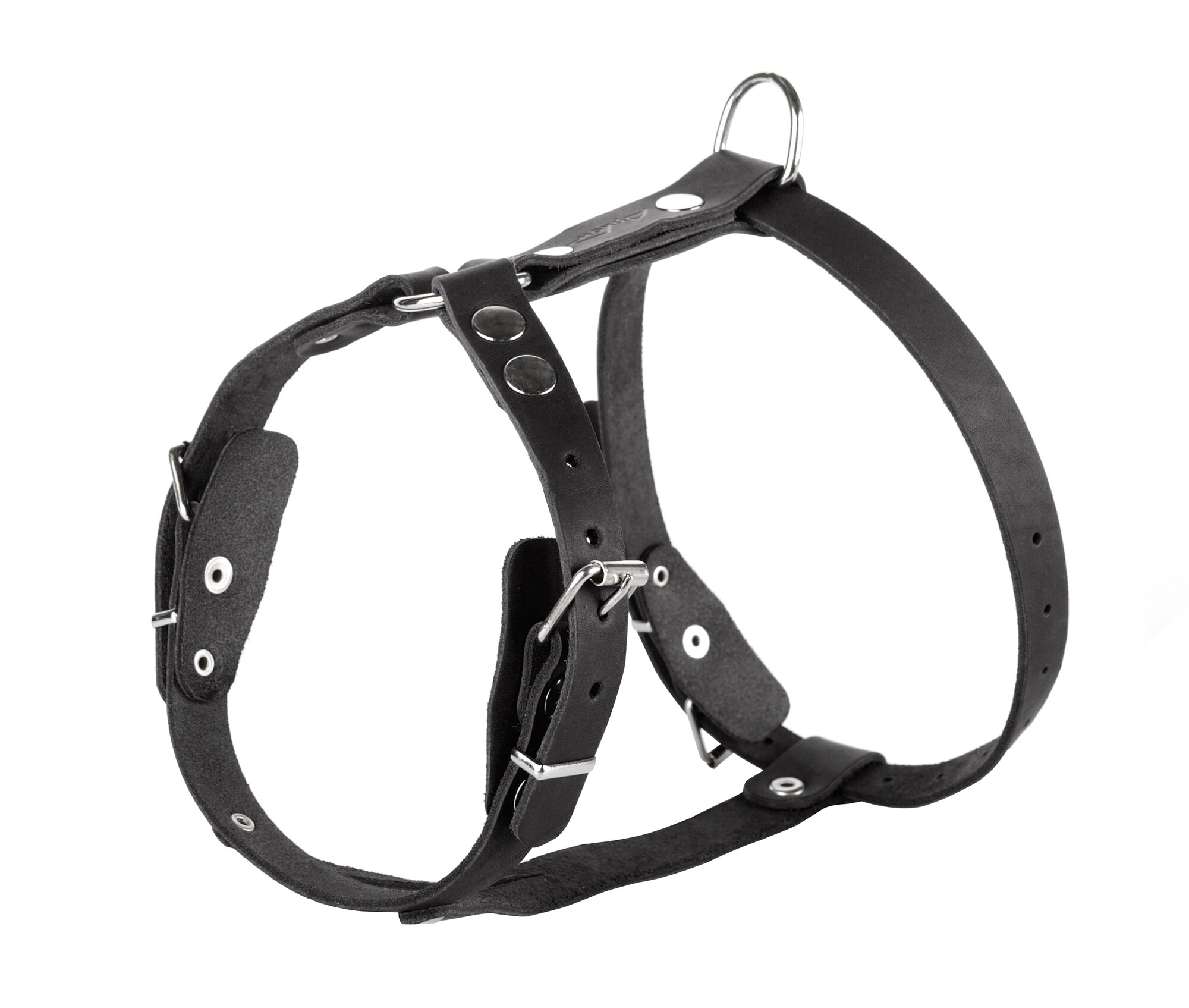 Шлейка аркон кожаная однослойная черная для собак (45-64 см/20 мм)