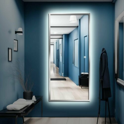 Зеркало настенное в полный рост Alias Квартал 120*60 в серебряной алюминиевой раме с холодной ...