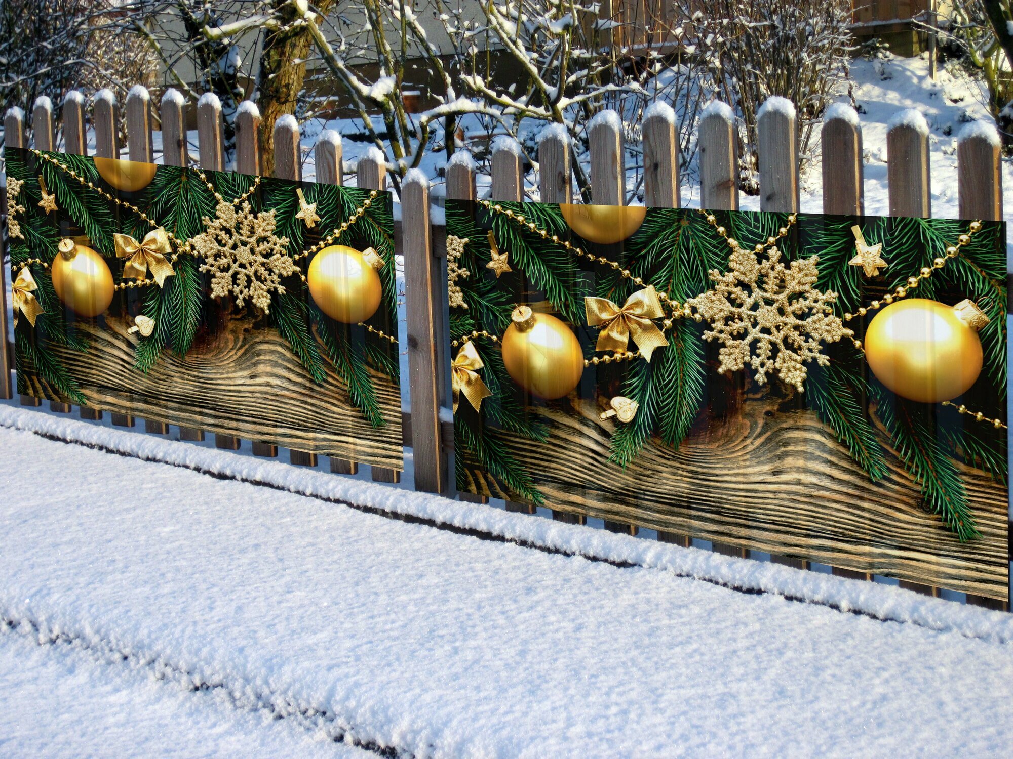 Фотосетка для забора и фасада 3 х 1 м с люверсами / Золотые игрушки