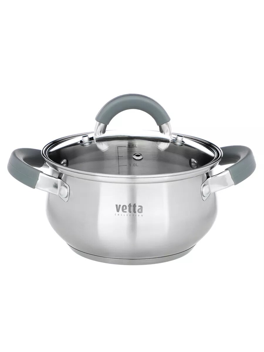 Кастрюля 16х9,5см. 1,9л. со стекл. крышкой, индукция