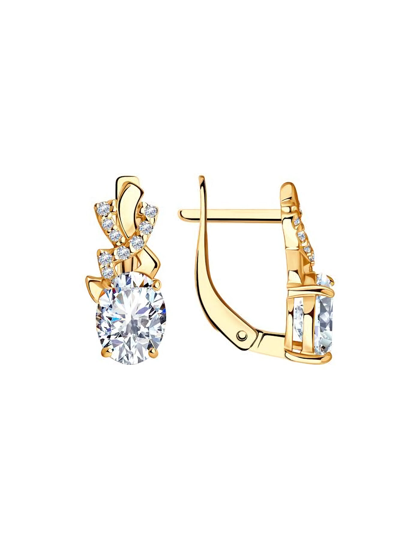 Серьги, серебро, 925 проба, золочение, фианит