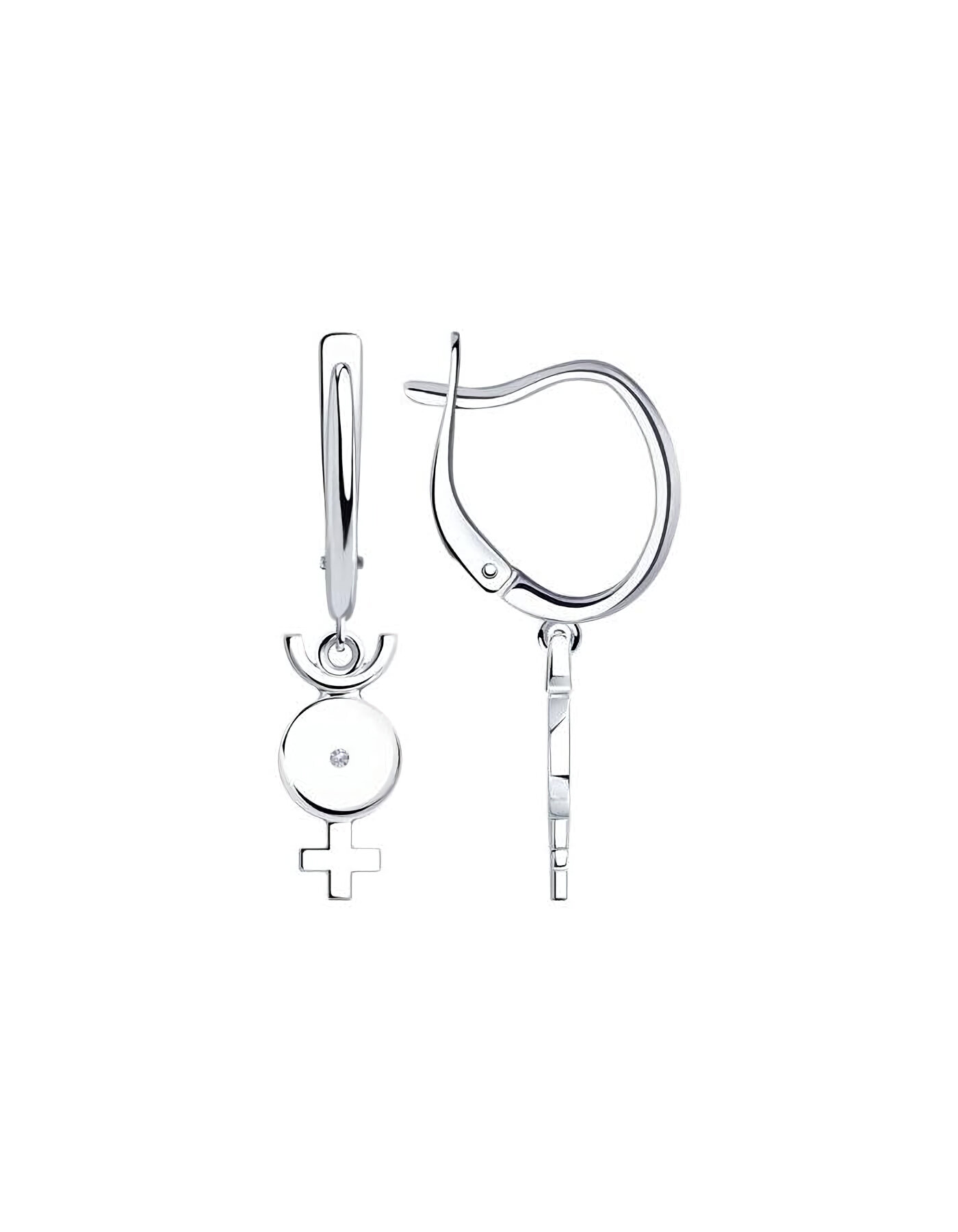 Серьги, серебро, 925 проба, родирование, фианит