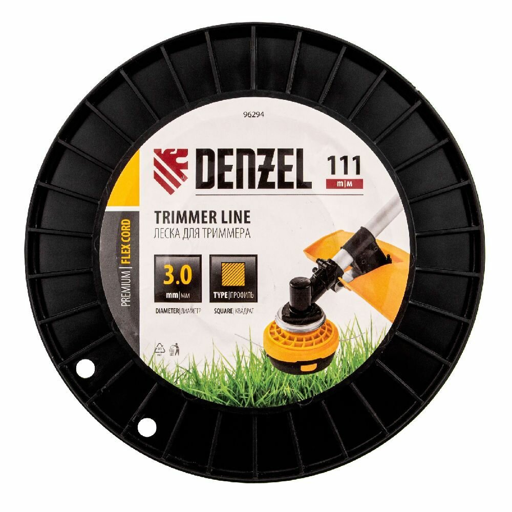Леска для триммера квадрат, 3,0мм х 111м, на DIN катушке FLEX CORD Denzel 96294
