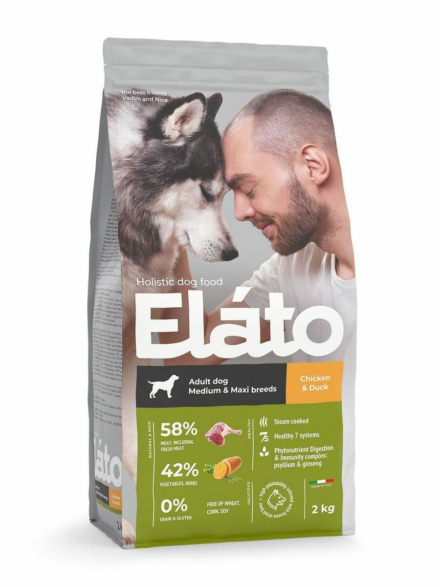 Корм Elato для собак средних и крупных пород Курица и Утка 2кг
