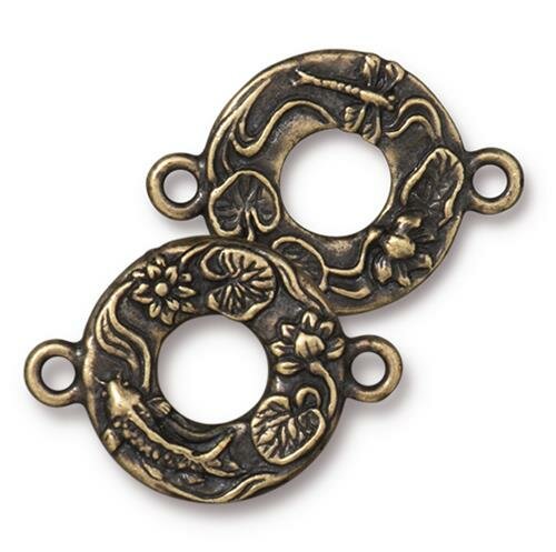 Коннектор 26х18мм, TierraCast, Пруд, с двумя петельками, базовый материал - оловянный сплав, бронзовый с чернением, 1 шт.