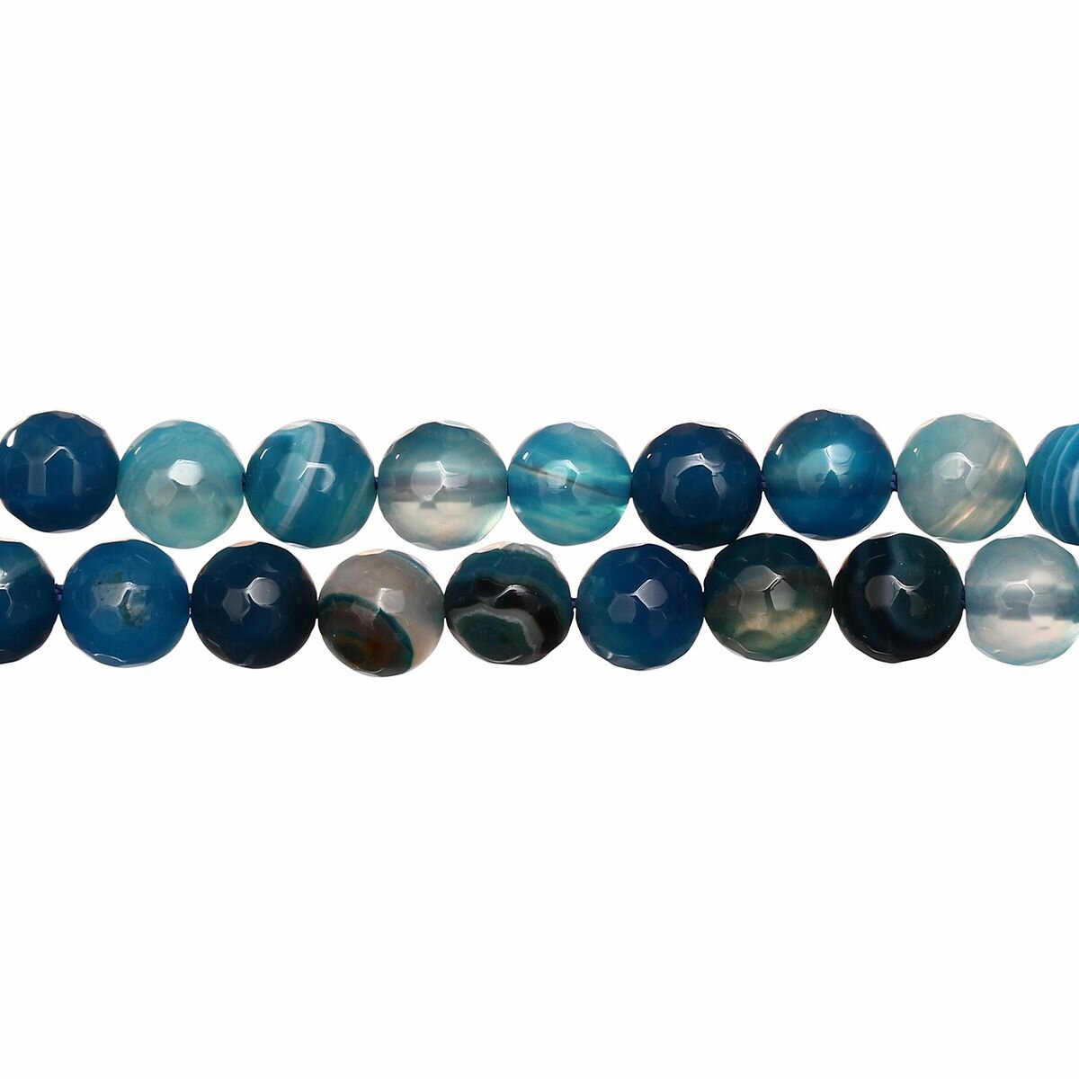 Бусины каменные агат, полосатый, 7-8мм, сине-голубой, граненый, 44 шт, низка