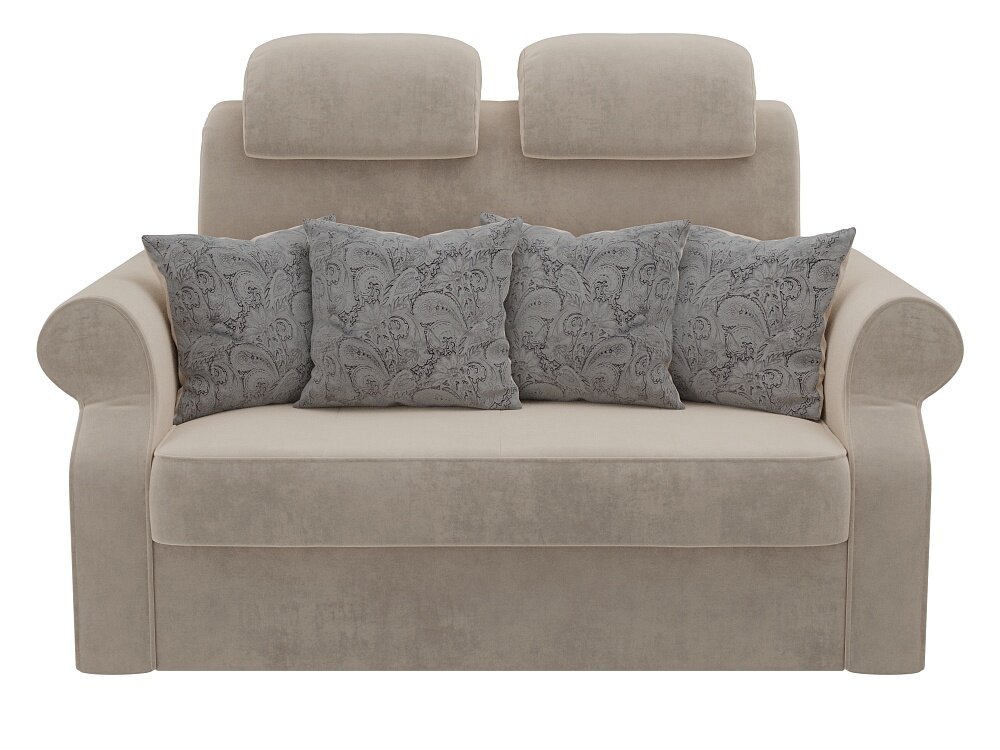 Прямой диван Соло Бежевый Велюр, аккордеон, 155х100х90 см, с ящиком для белья