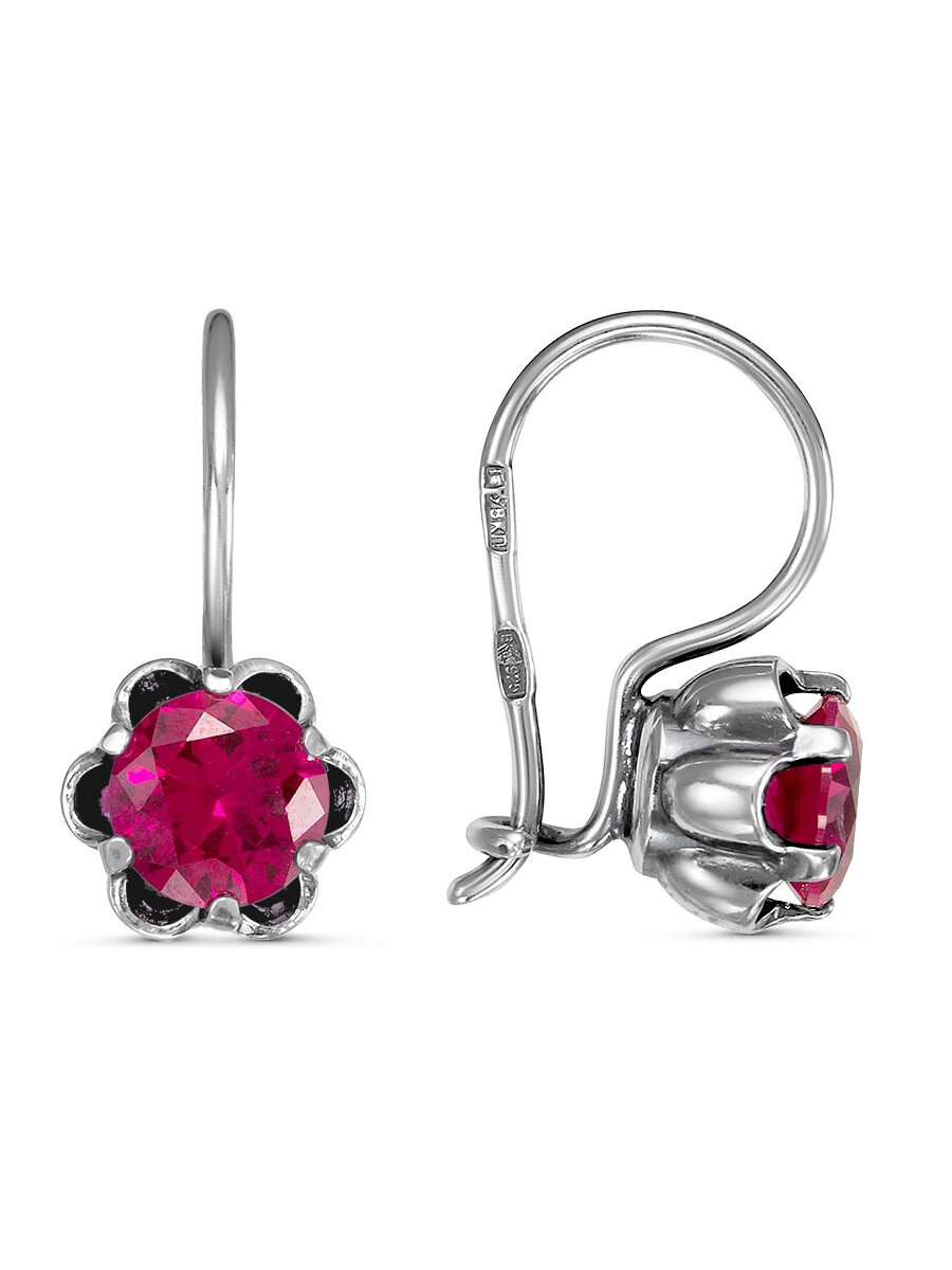 Серьги Красная Пресня, серебро, 925 проба, оксидирование, корунд синтетический