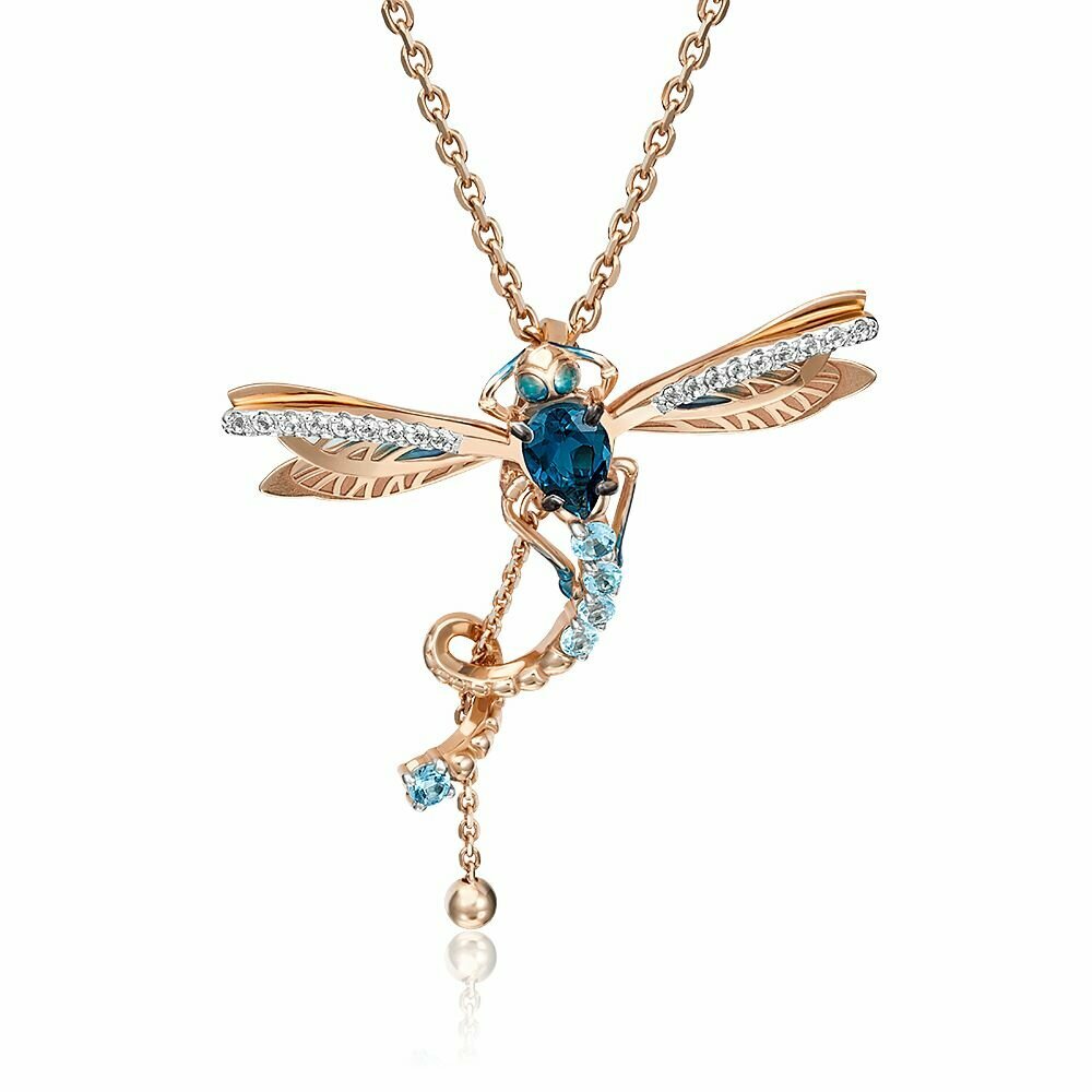 Подвеска, красное золото, 585 проба, топаз, эмаль