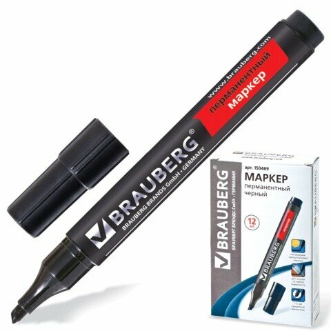 Маркер перманентный BRAUBERG "Contract", 150469 черный, скошенный наконечник, 1-5 мм, без клипа
