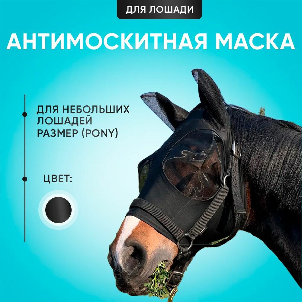 Антимоскитная маска для небольших лошадей (размер Pony). Маска от мух для лошадей.