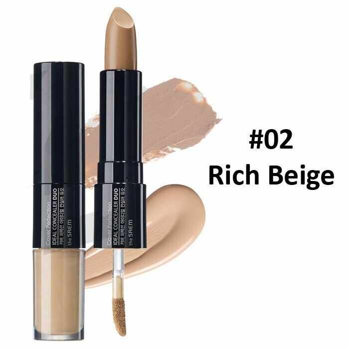 The Saem Двойной консилер для маскировки недостатков кожи 4,2 г + 4,5 мл Cover Perfection Ideal Concealer Duo, оттенок 02 Rich Beige