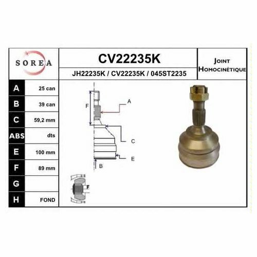 ШРУС Eai CV22235K для Citroen C5 I, II, Xantia; Peugeot 406