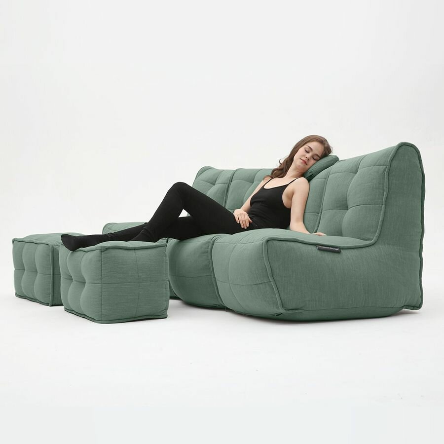 Бескаркасный модульный диван с оттоманкой Mod4 Quad Couch - Pepper Mint (шенилл, серо-зеленый) - для небольших помещений: для дома, дачи, офиса (нераскладной)