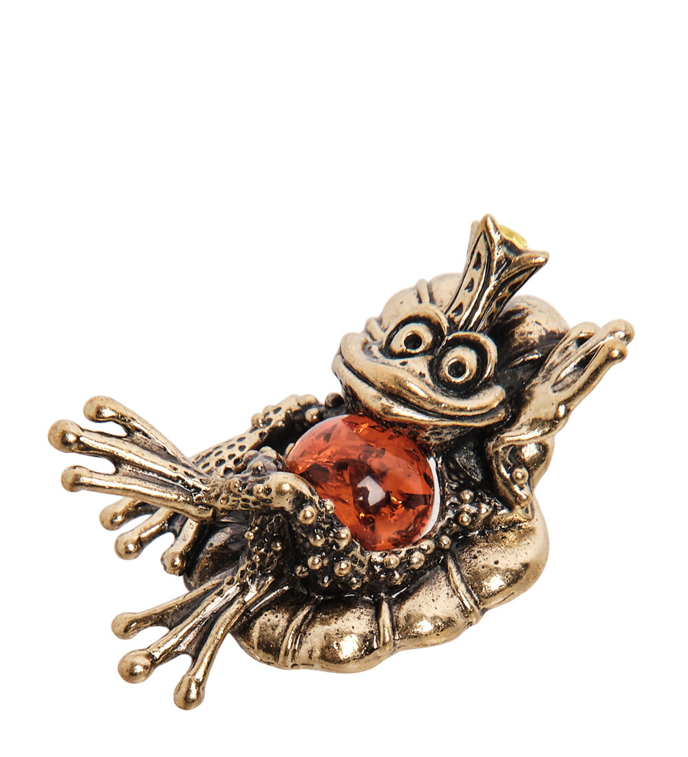 Фигурка 'Лягушка царевна' (латунь, янтарь)