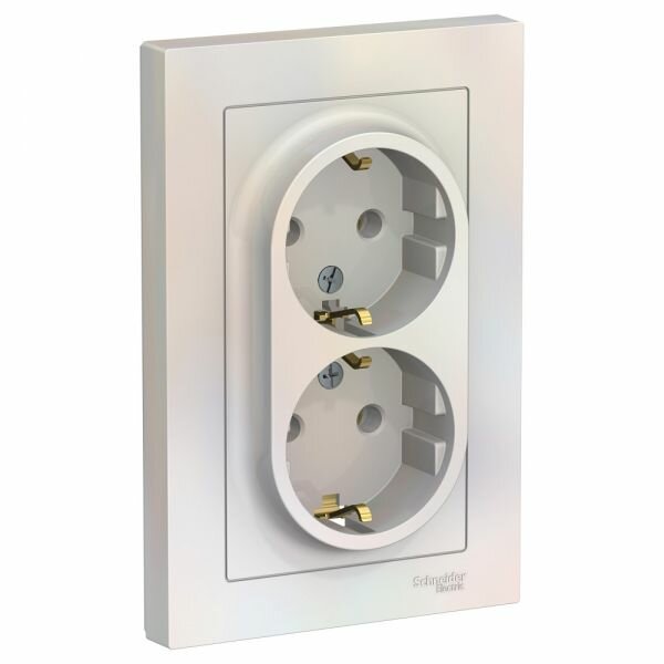 10 шт. Systeme Electric AtlasDesign Жемчуг, Розетка с заземлением двойная, 16А, в сборе, ATN000424