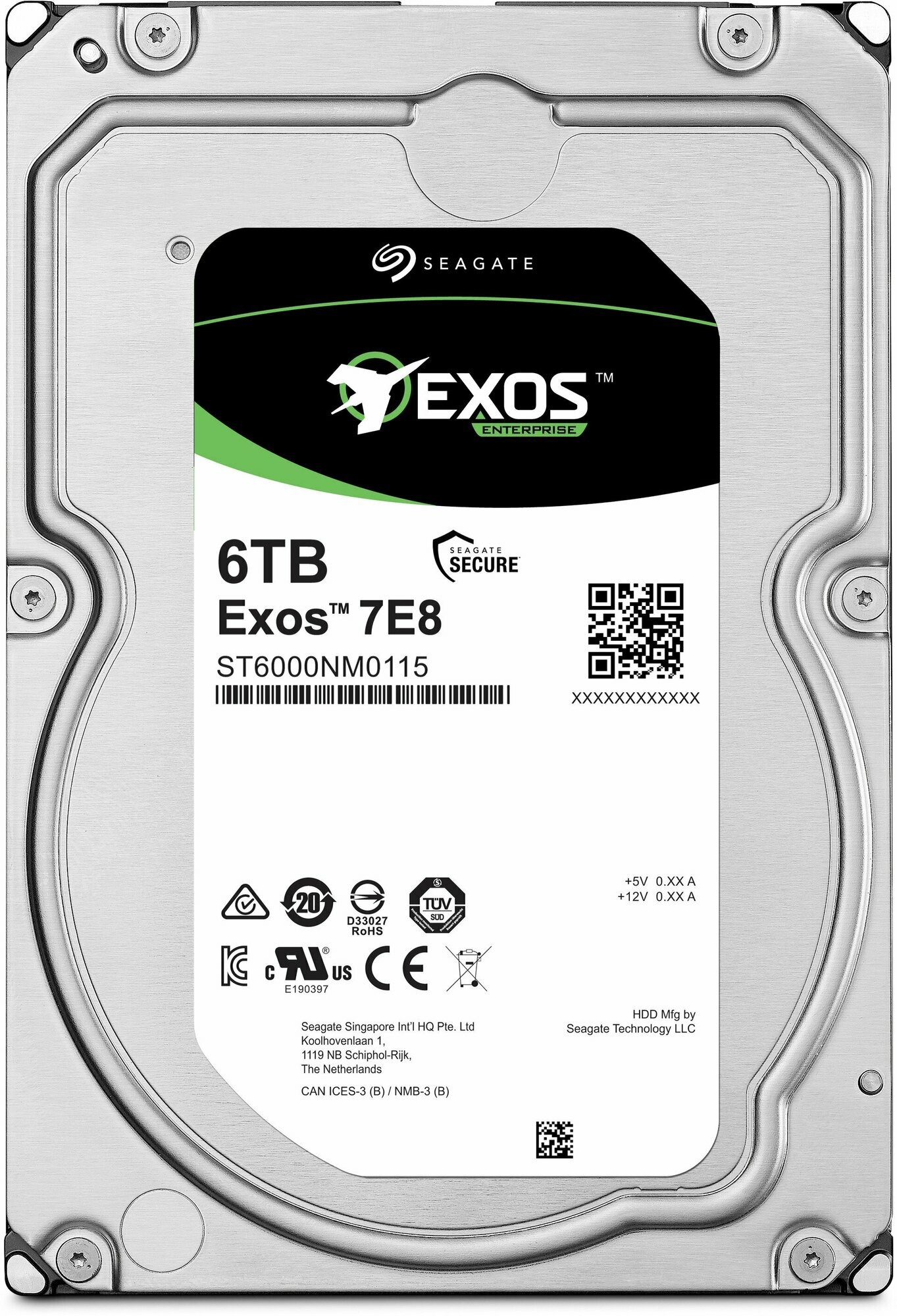 Жесткий диск HDD 6.0Tb Seagate, SATA-III, 256Mb, 7200rpm, Exos 7E8 (ST6000NM0115)