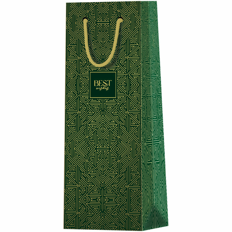 Пакет подарочный 12*36*8,5см MESHU "Strict pattern", матовое ламинирование, отд. фольгой, под бутылку, 371176